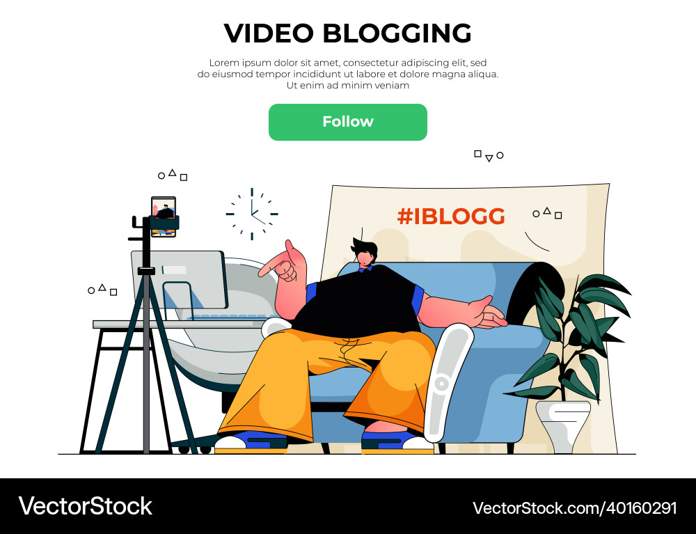 Video blogging web banner concept man blogger Vector Image