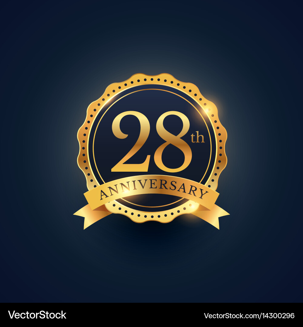 28th anniversary celebration badge label Vector Image