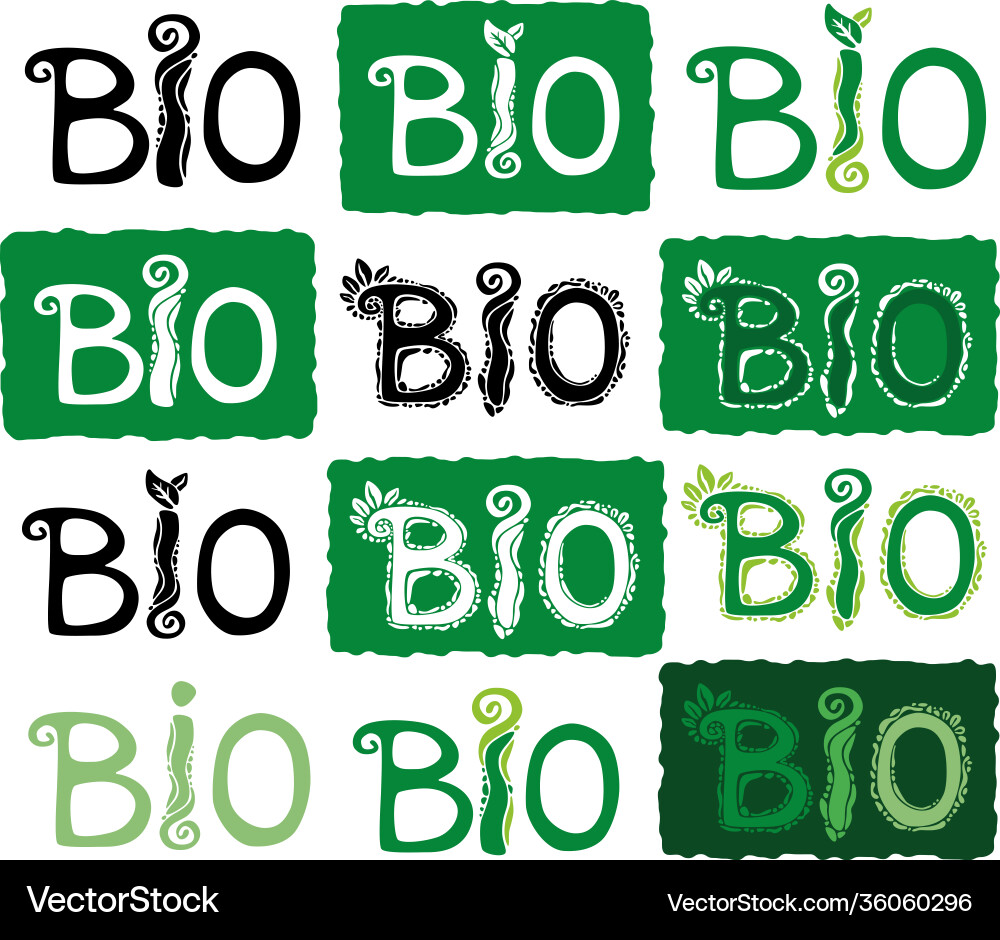 Bio floral typography design hand drawn letters Vector Image