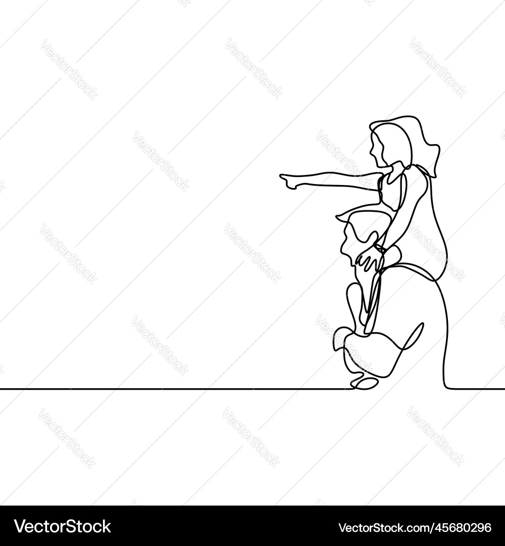 Father And His Daughter Continuous One Line Vector Image