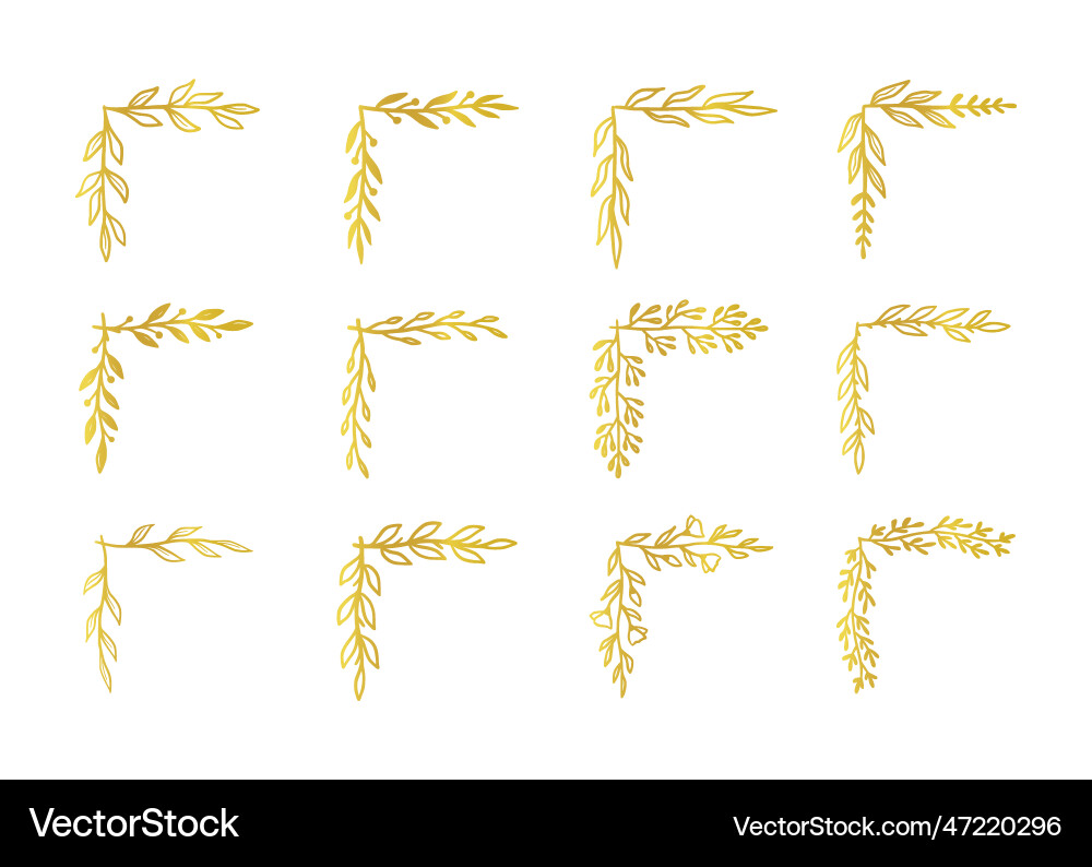 Gold corner border floral flower frame set hand Vector Image