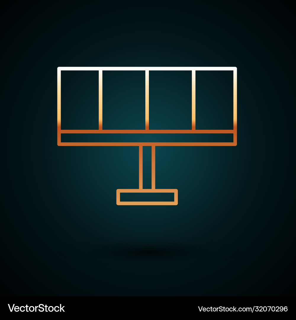 Gold line solar energy panel icon isolated on dark