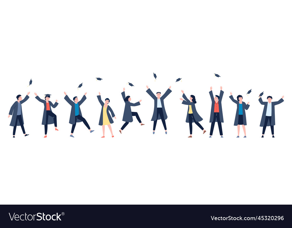 Happy academy graduate students laughing young Vector Image