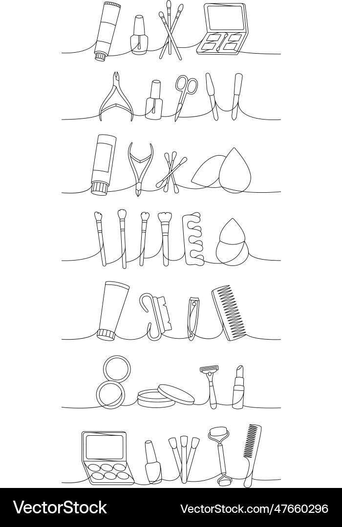 Makeup and beauty tools one line continuous Vector Image
