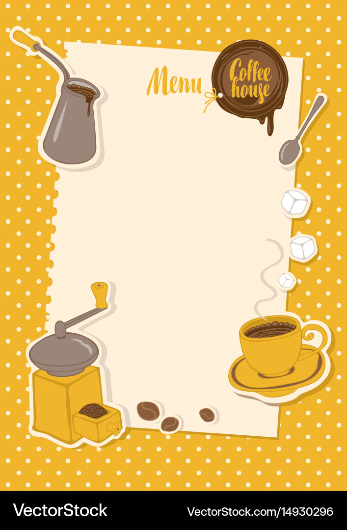 Menu with a cup sugar cezve and coffee grinder Vector Image