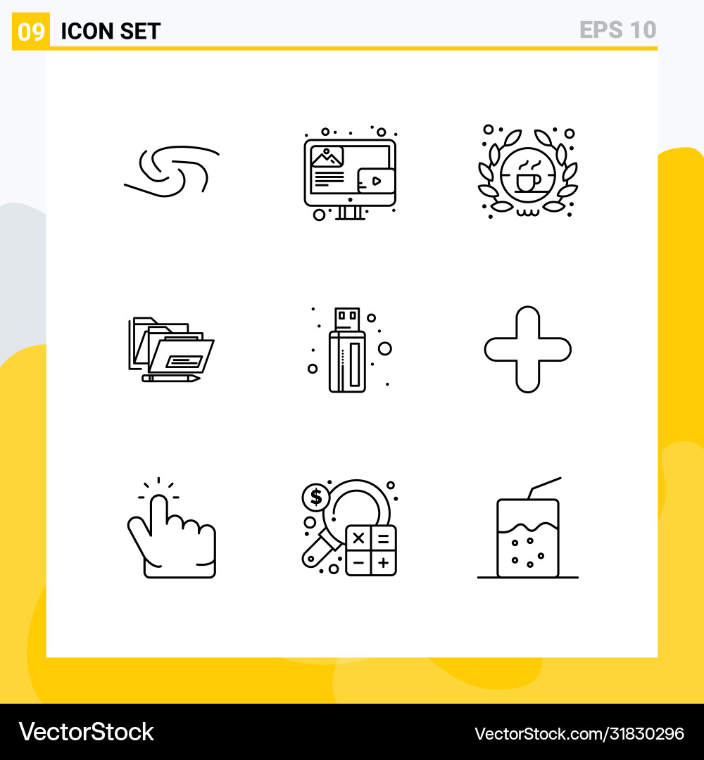 Modern set 9 outlines and symbols Royalty Free Vector Image