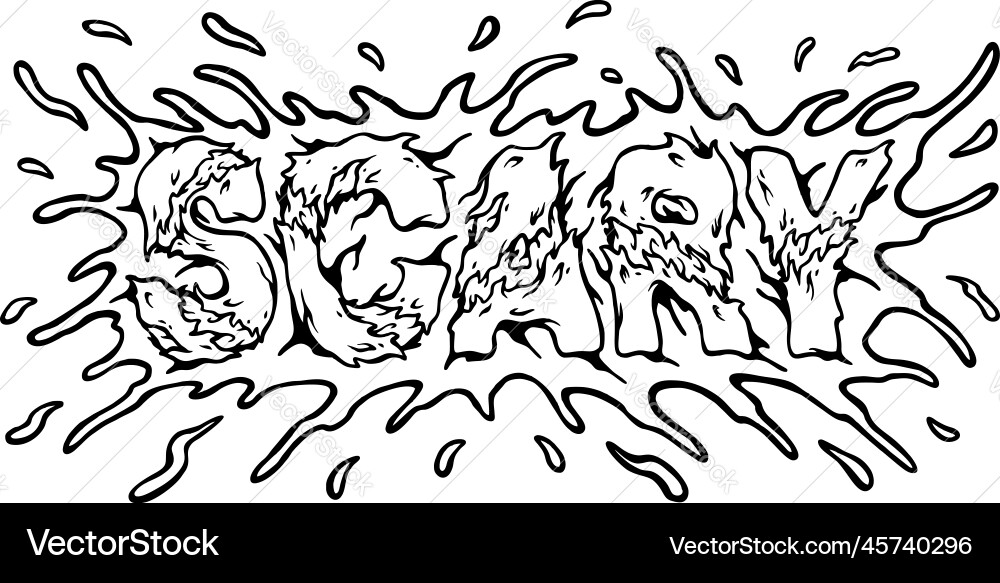 Monster scary text hand lettering words monochrome