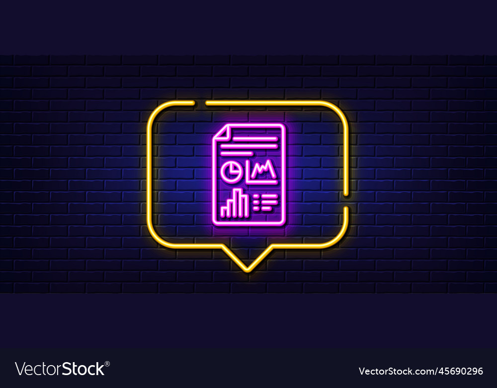 Report document line icon column graph sign neon Vector Image