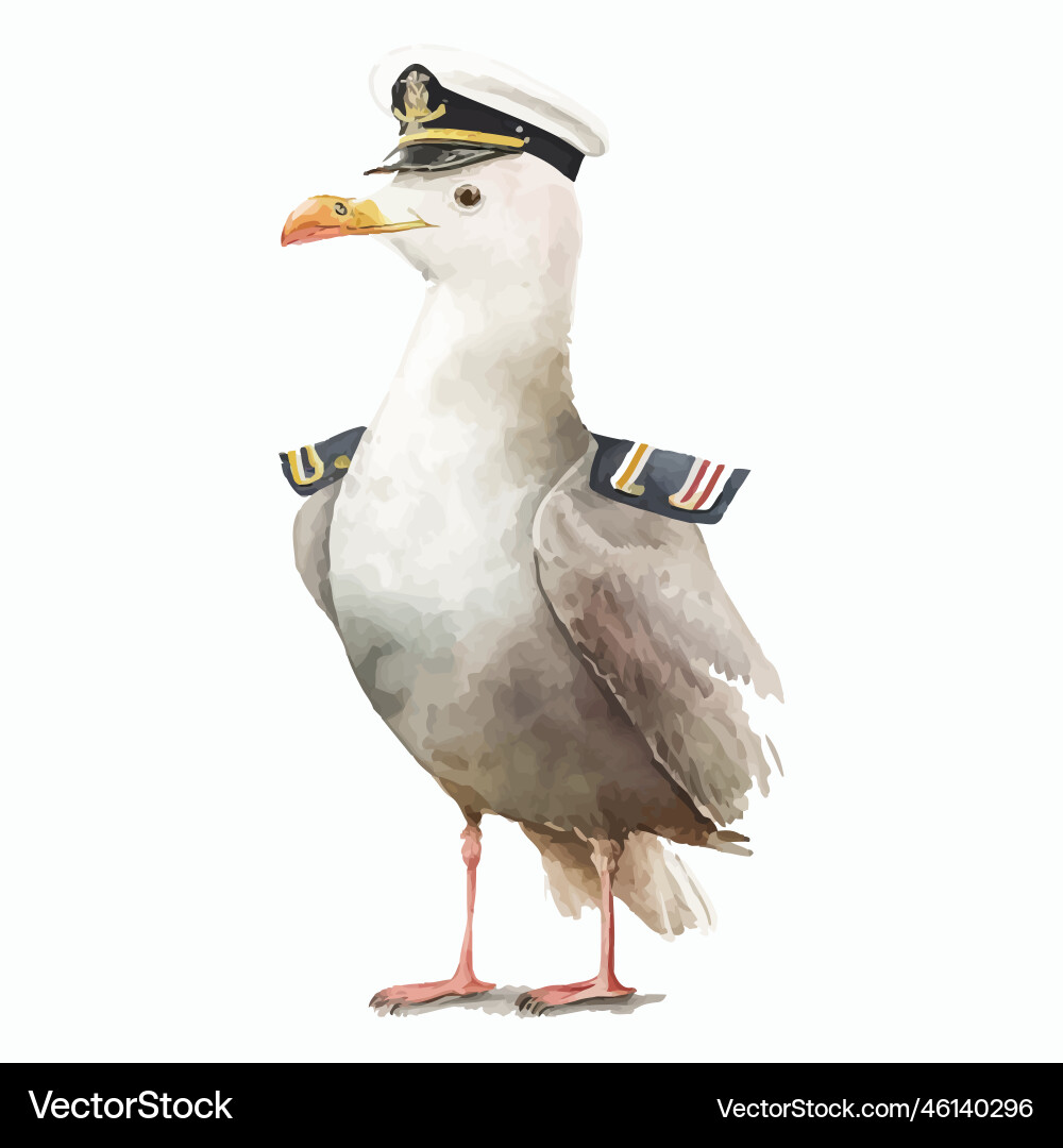 Seagull dressed as a captain in 3d style isolated Vector Image