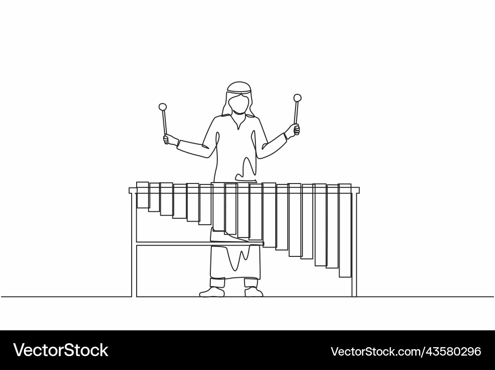Single continuous line drawing arab man Royalty Free Vector