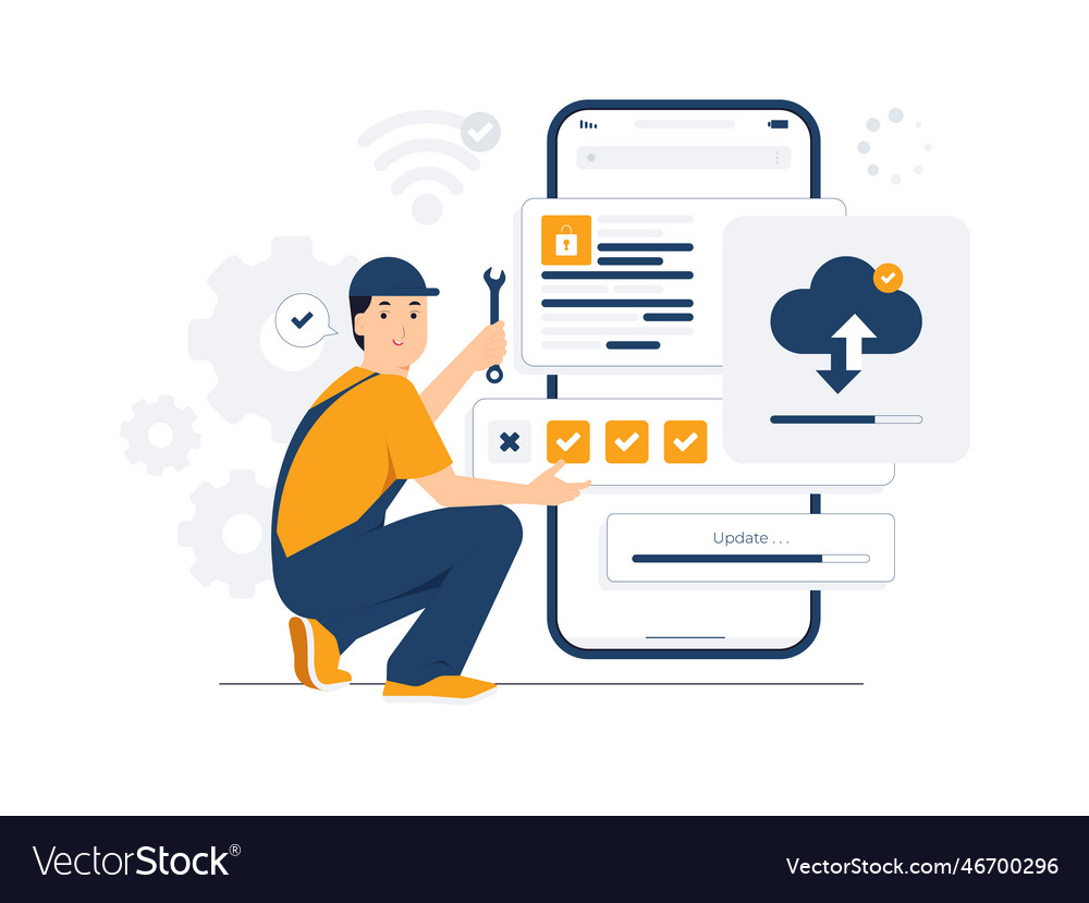 Update software system maintenance process Vector Image