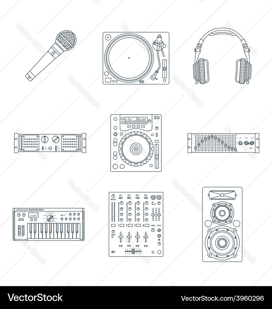 Various dark outline sound devices icons set Vector Image