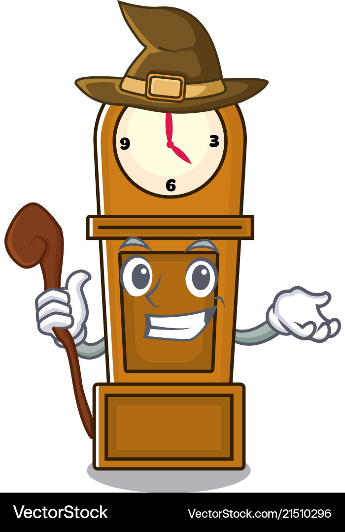 Witch grandfather clock mascot cartoon Royalty Free Vector