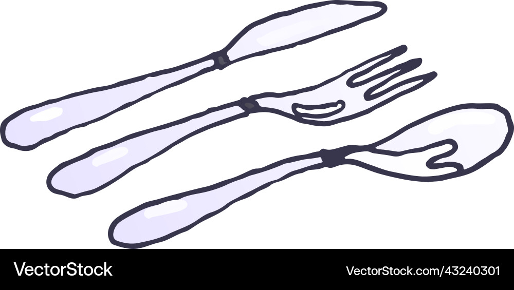 A set of cutlery with stroke fork spoon Royalty Free Vector