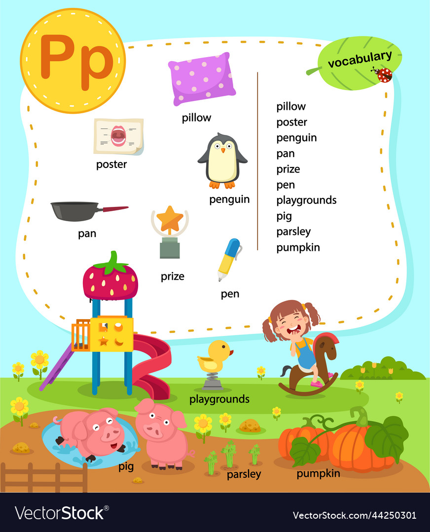 Alphabet letter p education vocabulary Royalty Free Vector
