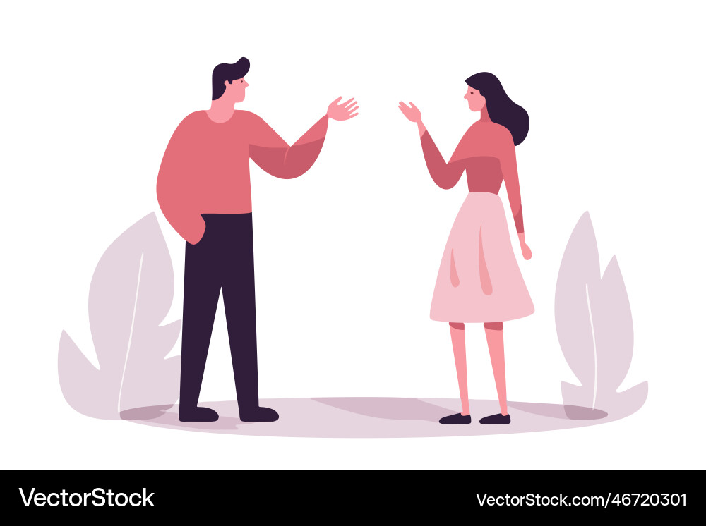 Distraught man seeks forgiveness from woman Vector Image