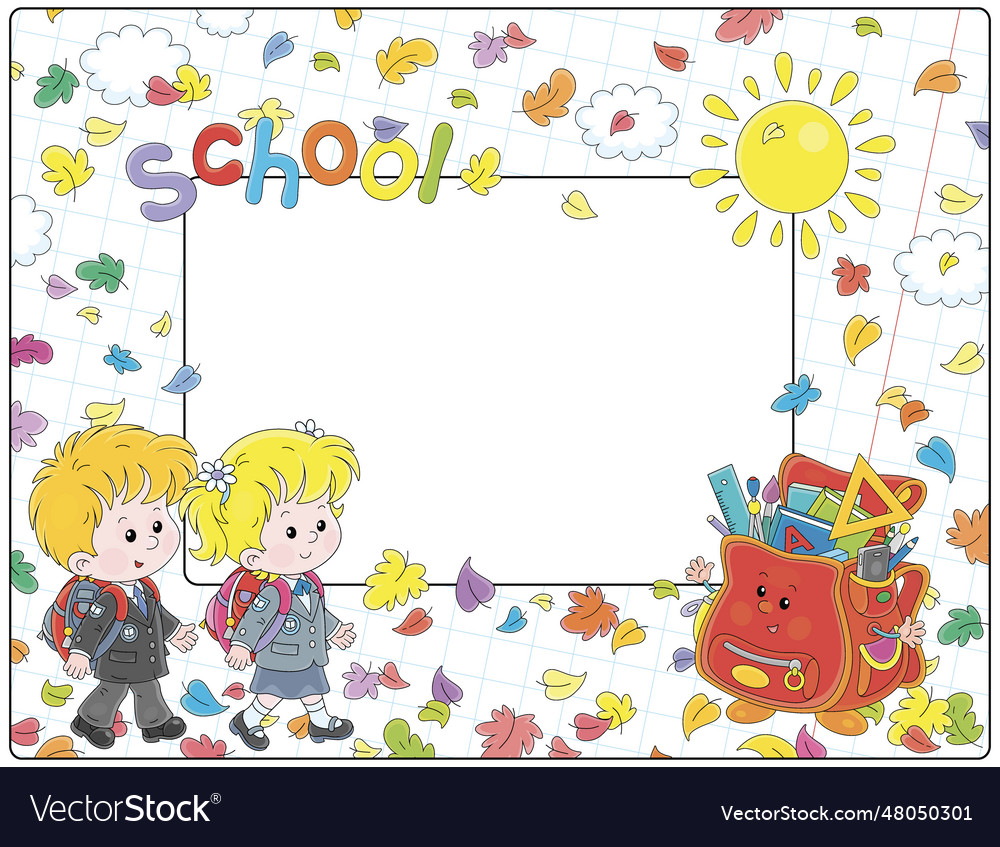 Funny cartoon school frame border Royalty Free Vector Image