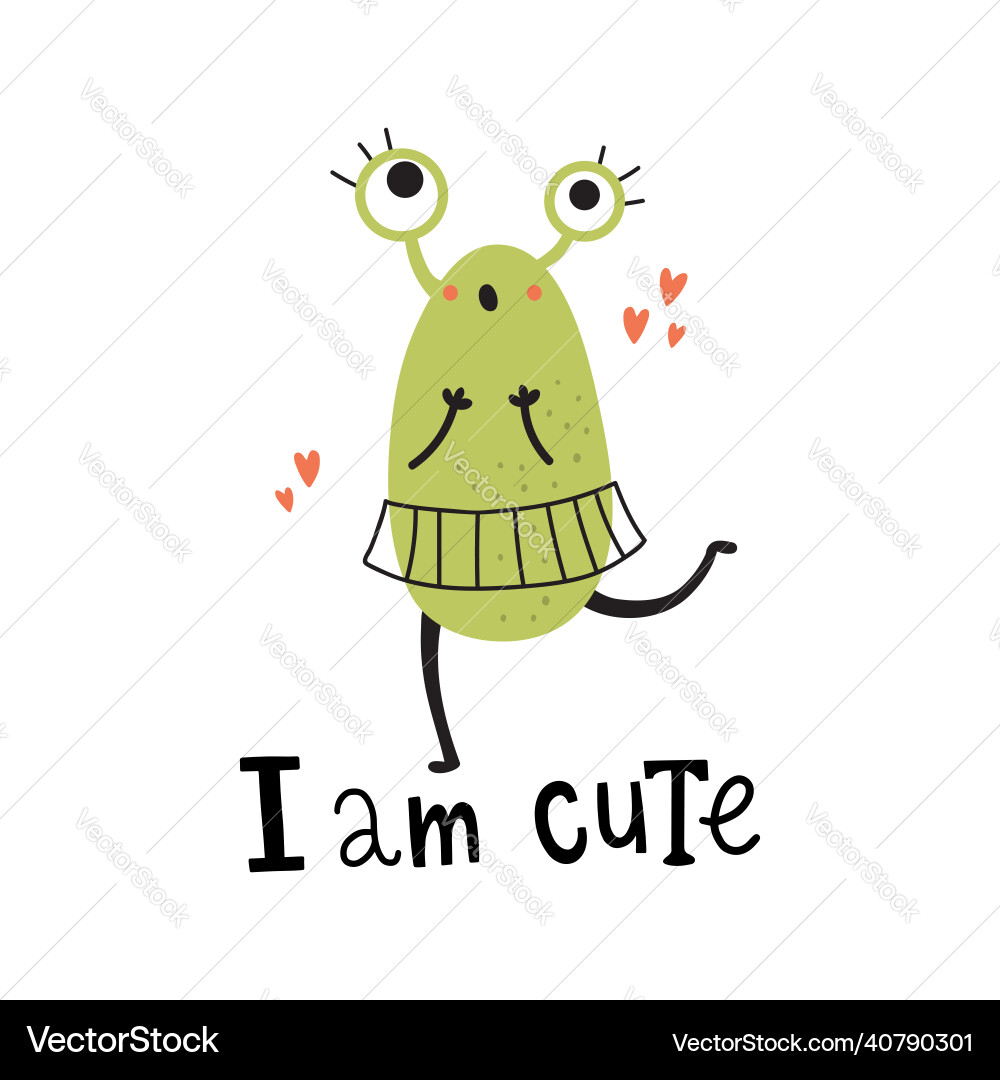 Image of cute monster and lettering text Vector Image