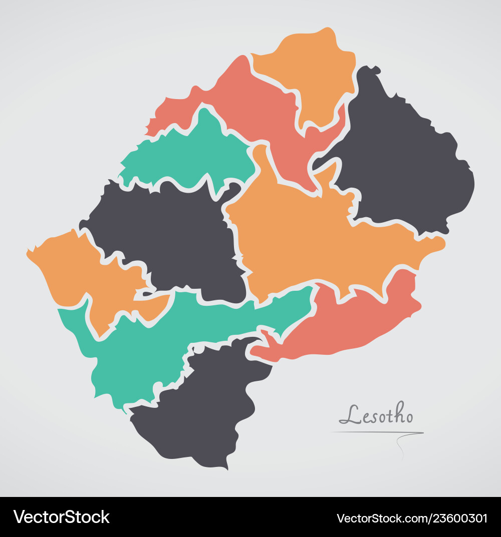Lesotho map with states and modern round shapes Vector Image