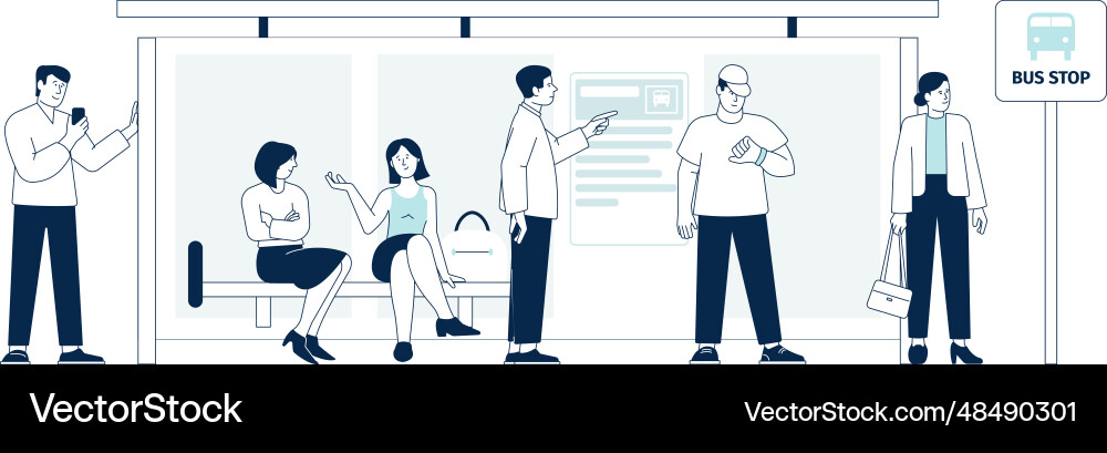 People waiting on bus stop for public transport Vector Image