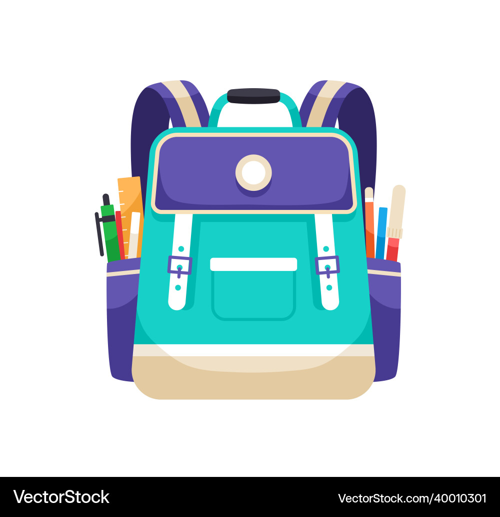 Schoolbag with stationery school bag with side Vector Image