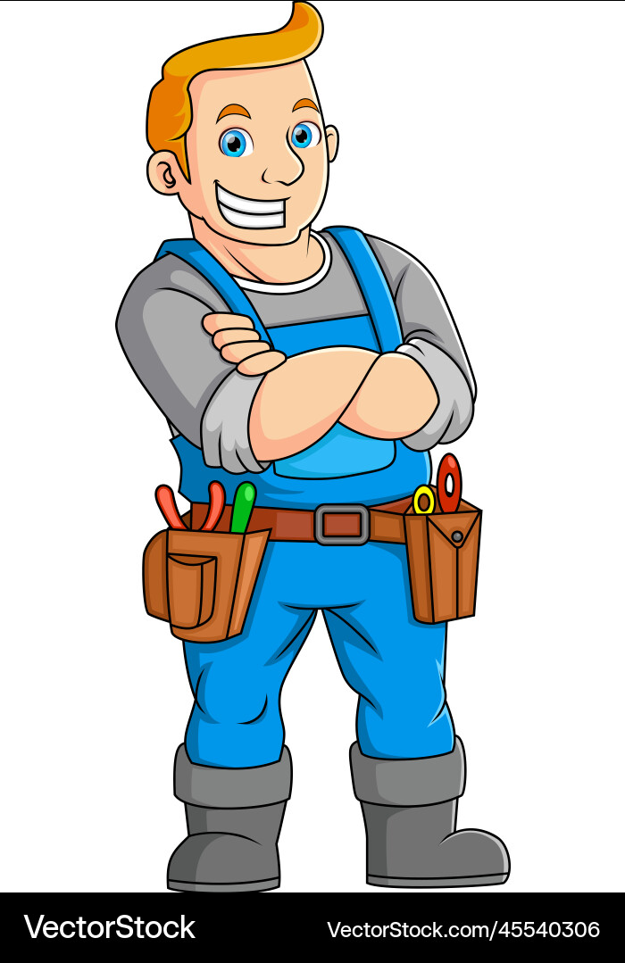 A dashing man posing funny with electrician Vector Image