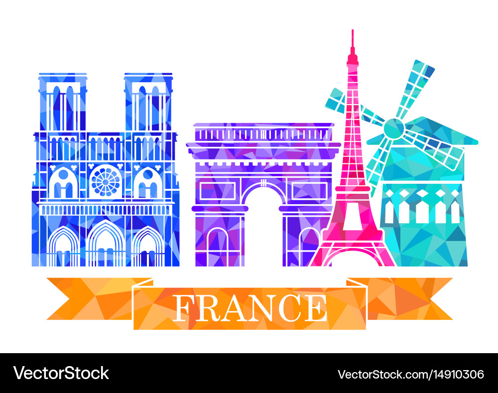Architectural landmarks of paris in polygonal Vector Image
