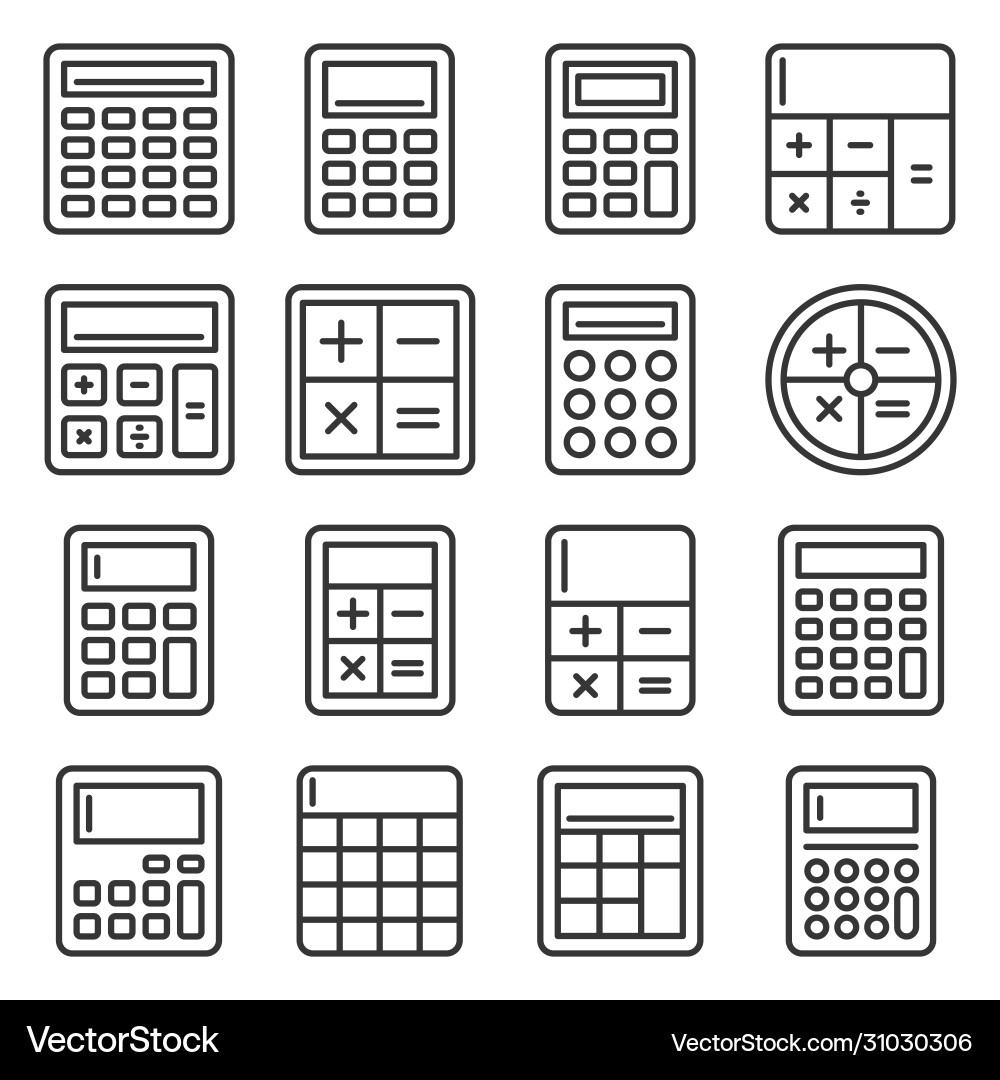 Calculator icons set on white background line Vector Image