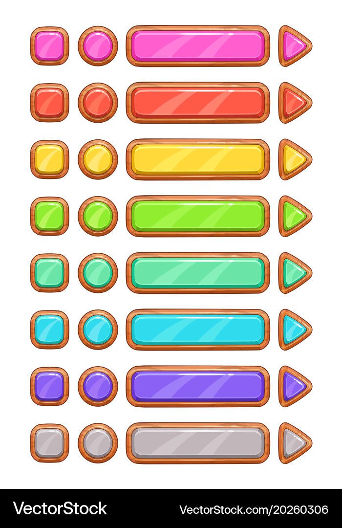 Cartoon wooden buttons set Royalty Free Vector Image