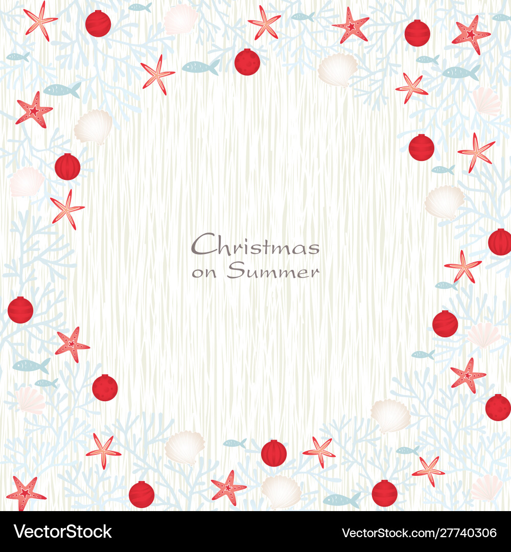 Christmas ball star fish sea shell border Vector Image