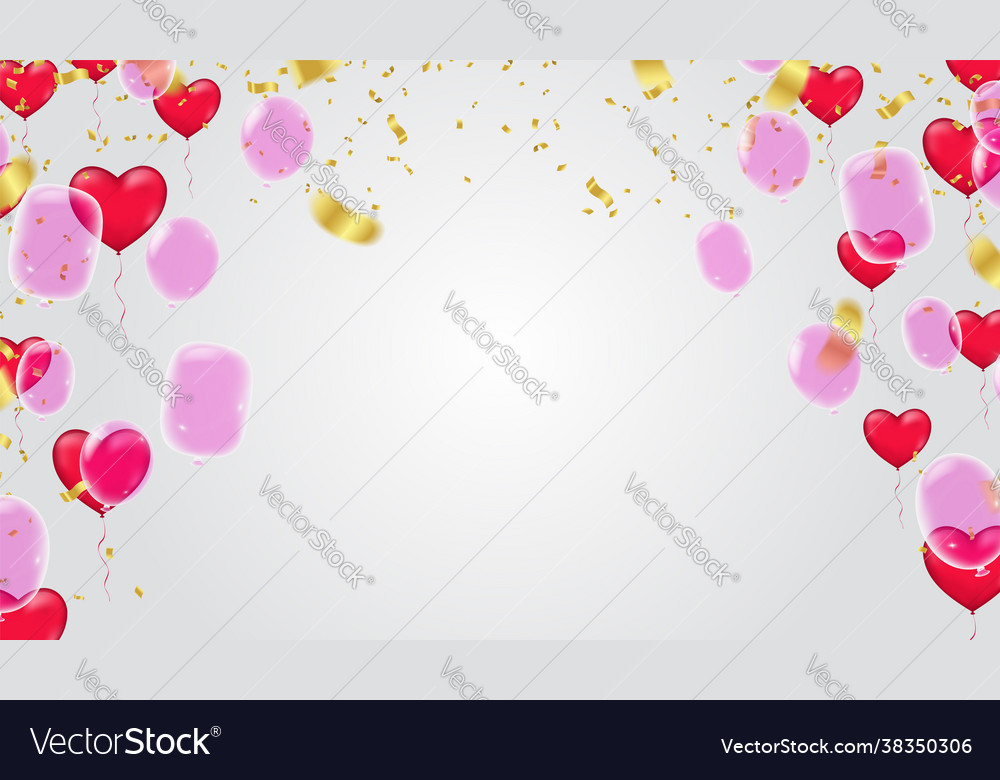 Colored confetti and balloons on checked Vector Image