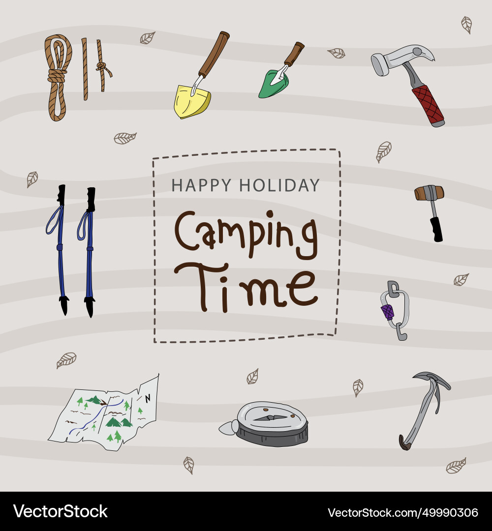 Hand drawn camping doodle style Royalty Free Vector Image