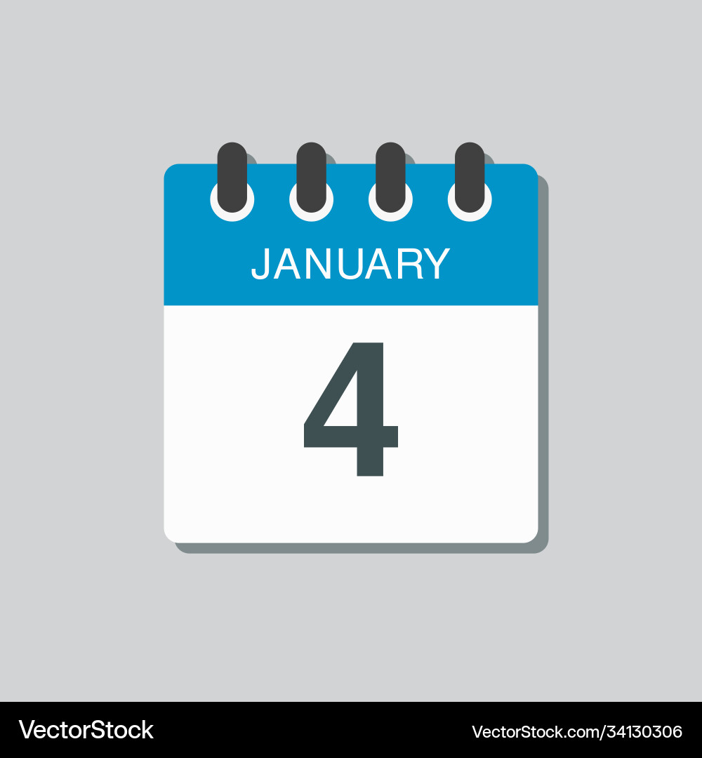 Icon day date 4 january template calendar page Vector Image