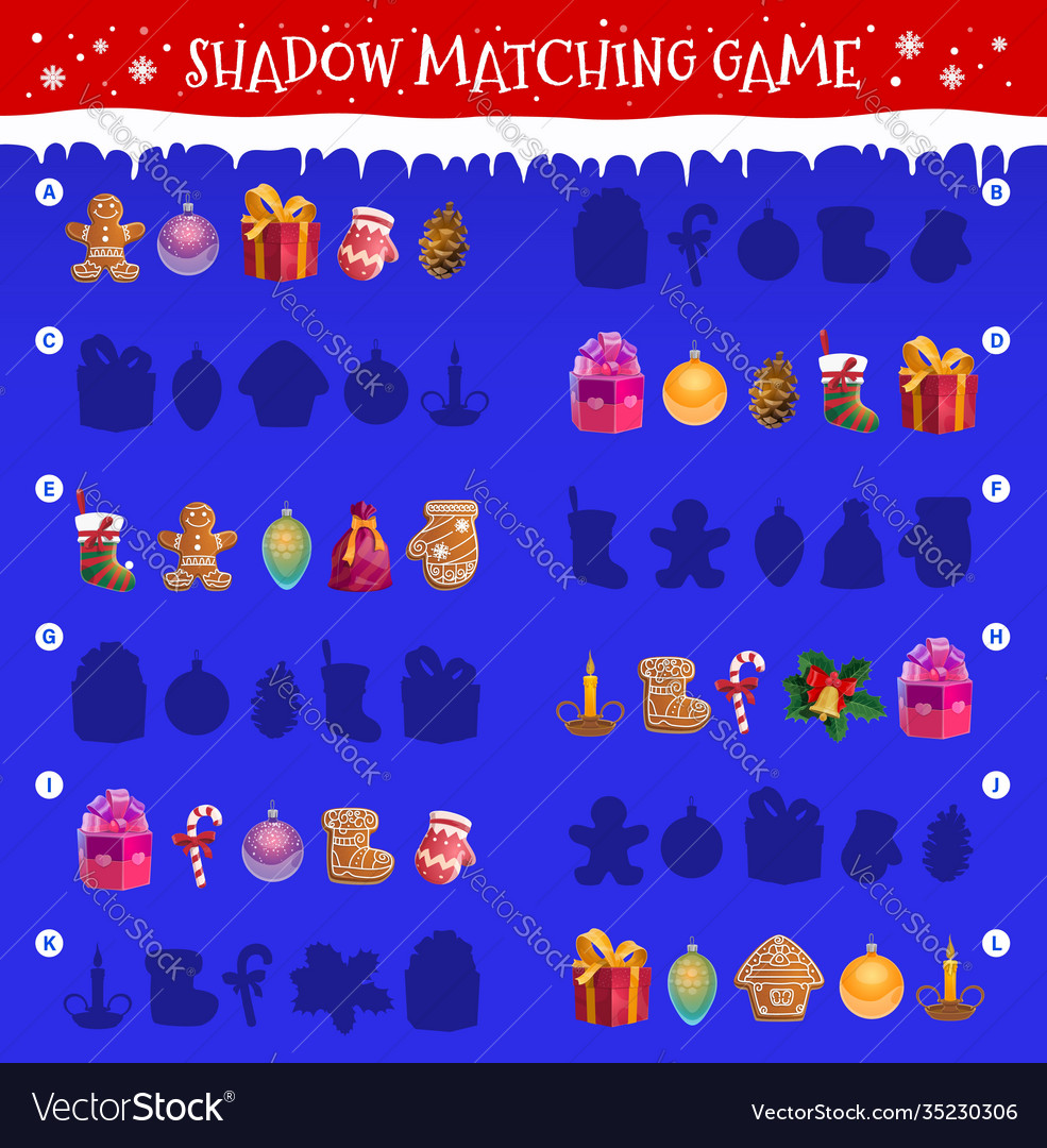 Kids shadow matching game with christmas toys Vector Image