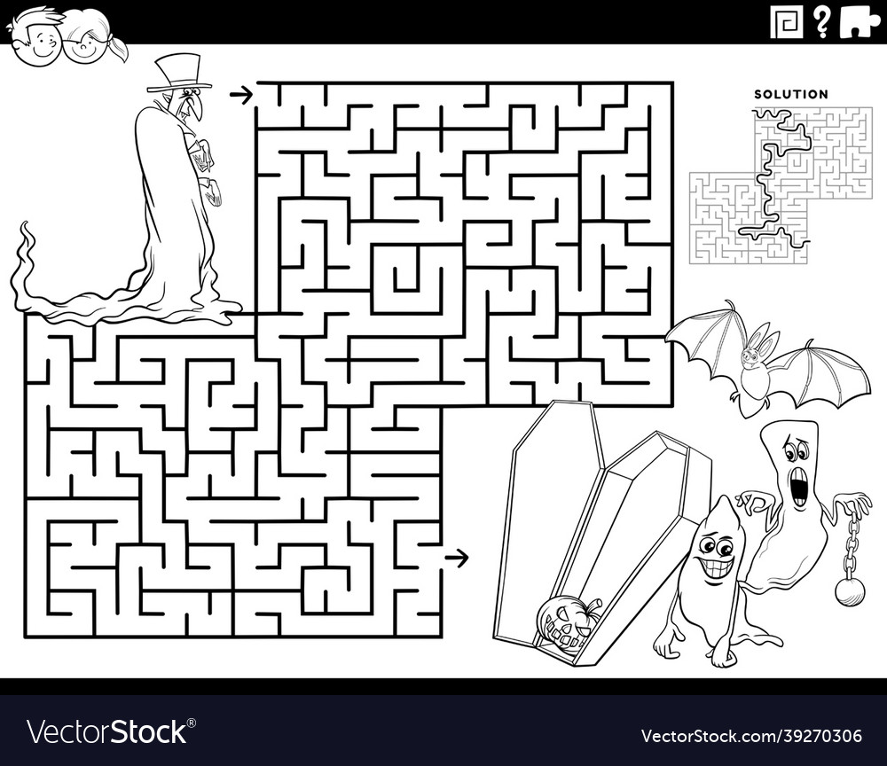 Maze game with halloween vampire coloring book Vector Image