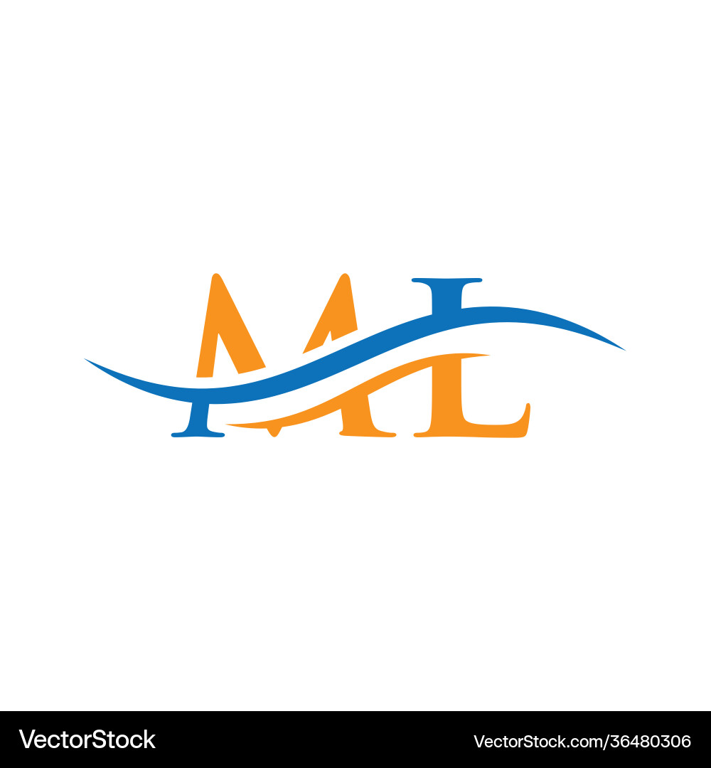 Premium letter ml logo design with water wave Vector Image