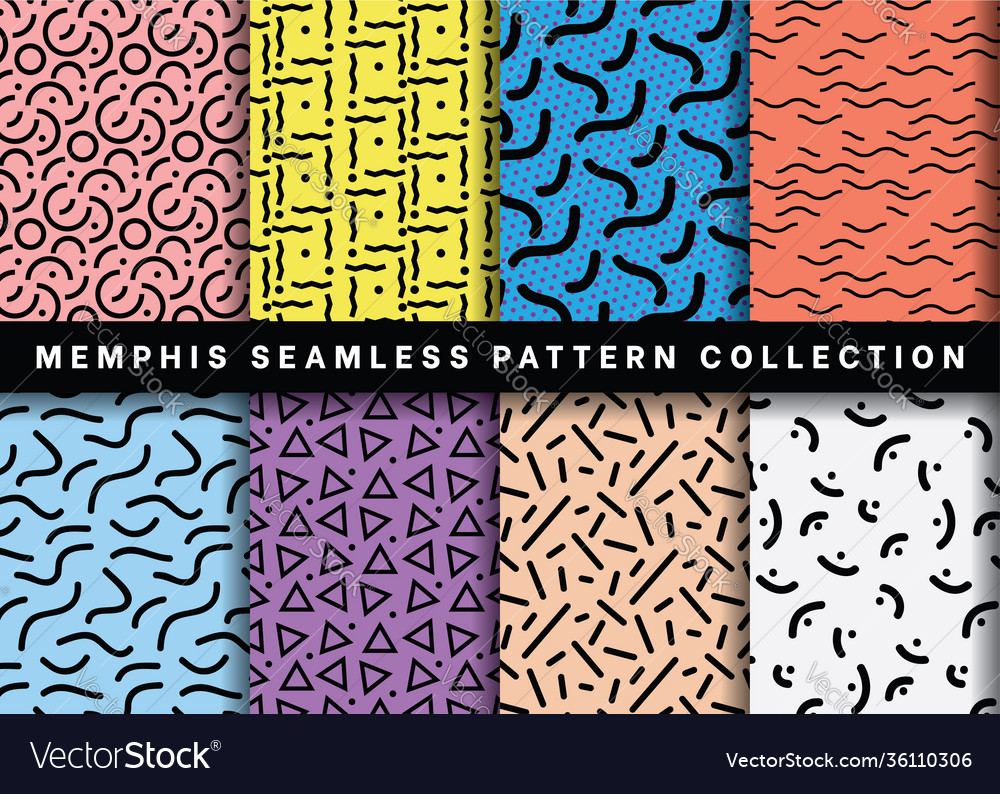 Seamless memphis pattern collection set Royalty Free Vector