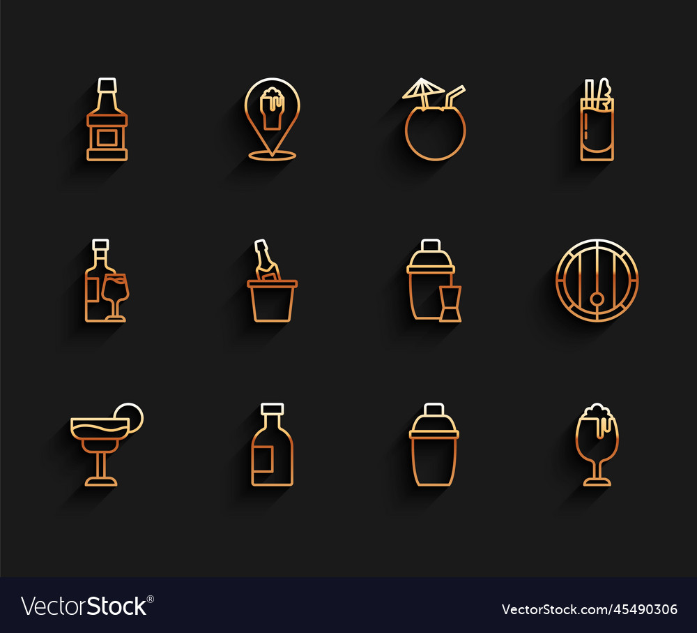 Set line cocktail glass bottle of vodka whiskey Vector Image Set line cocktail glass bottle of vodka whiskey Vector Image
