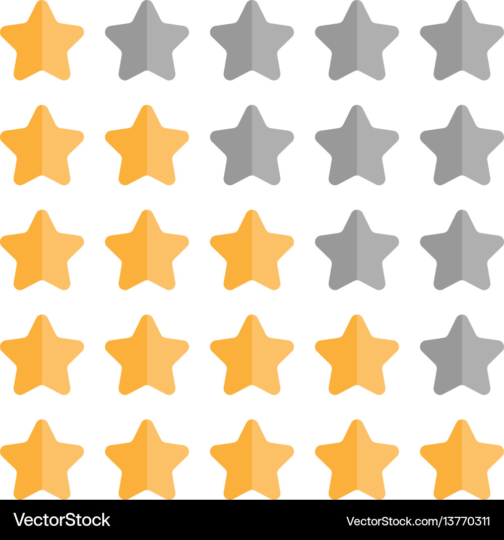 5 star rating set simple rounded shapes in grey Vector Image