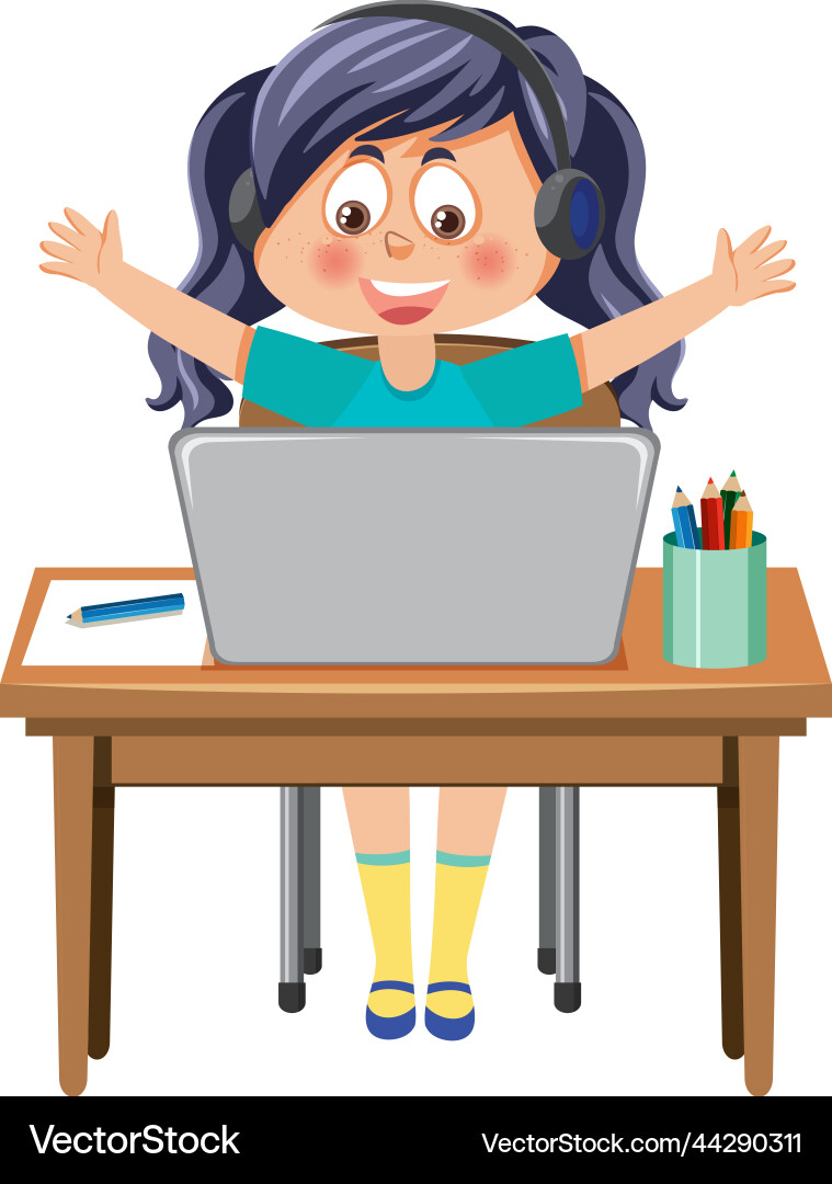 A girl learning online on laptop Royalty Free Vector Image