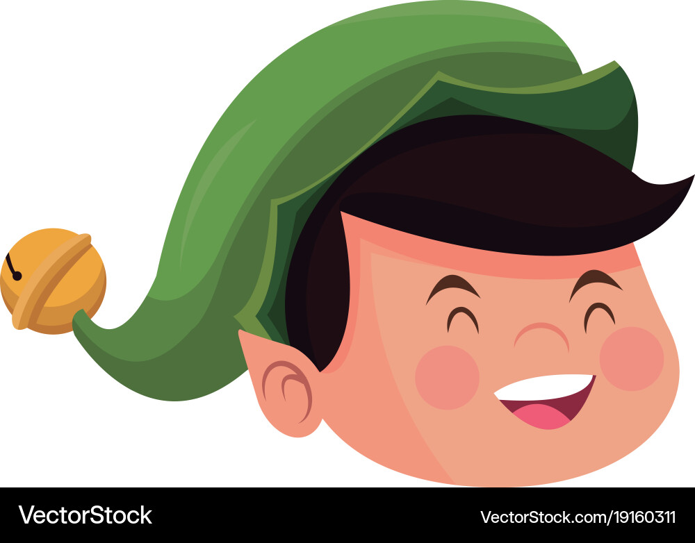 Cute elf face christmas cartoon Royalty Free Vector Image