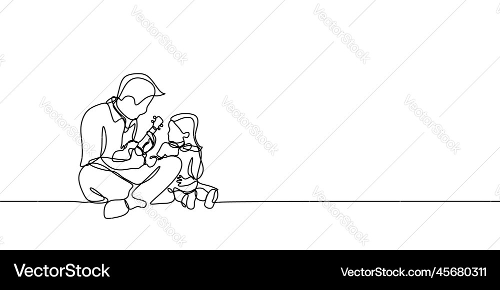 Father and his daughter continuous one line Vector Image