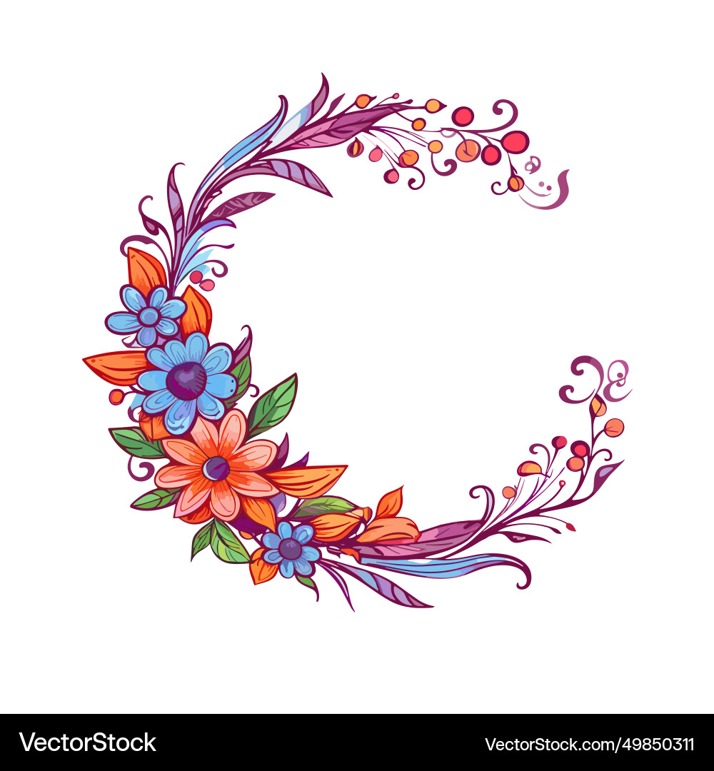 Flowers branch frame nature hand drawn Royalty Free Vector