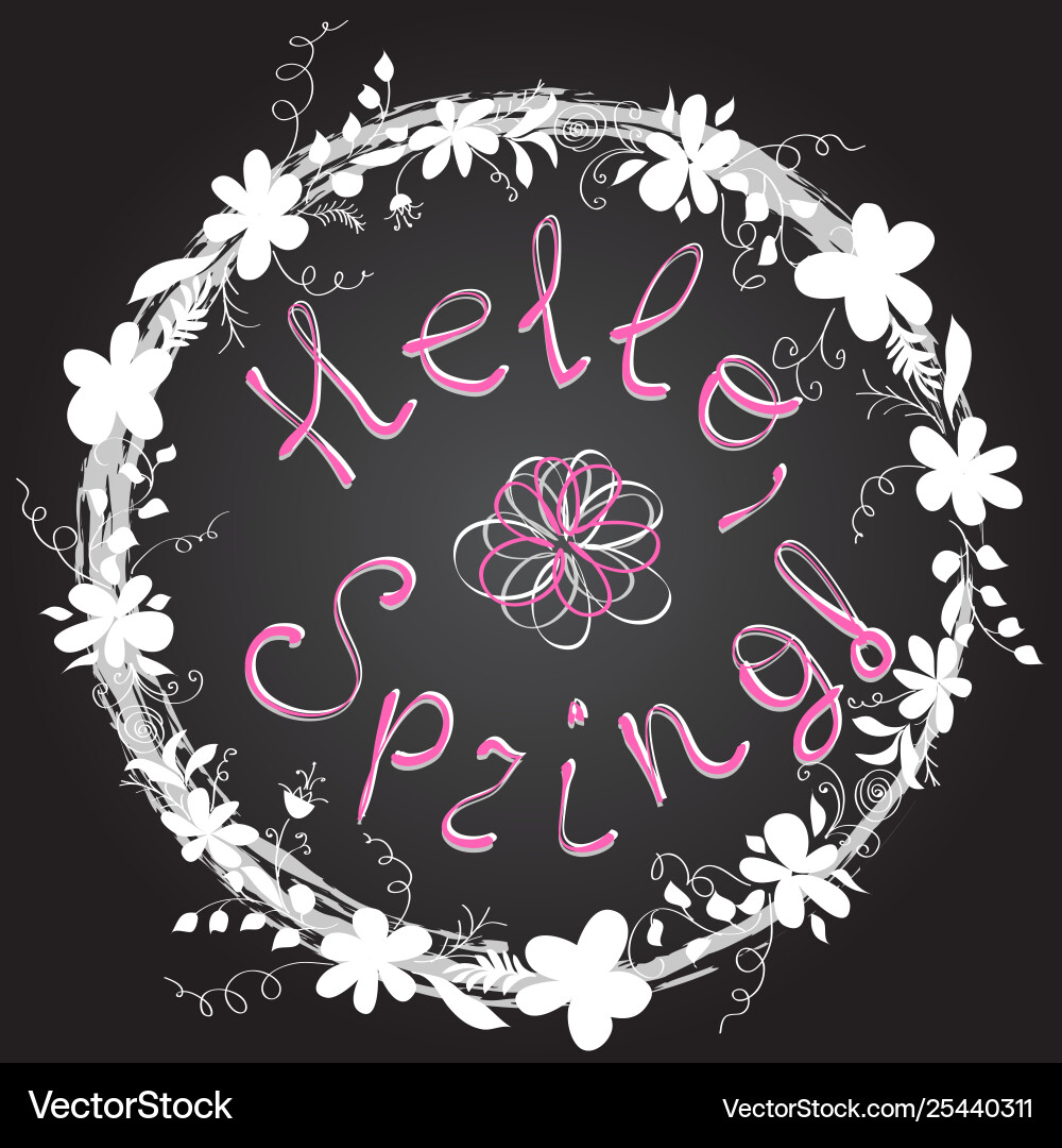Hello spring greeting card hand drawn with wood Vector Image