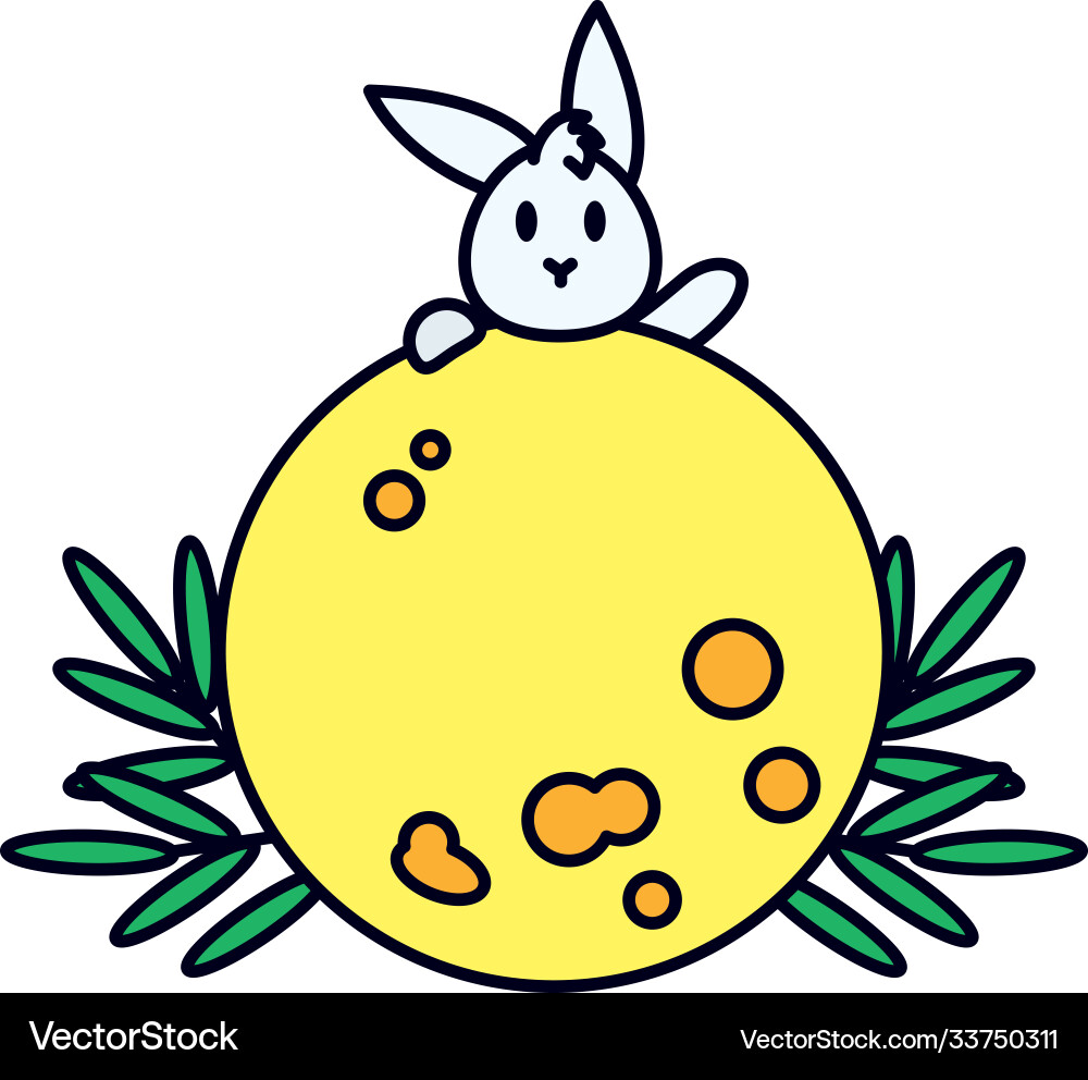 Mid autumn concept full moon and rabbit icon Vector Image