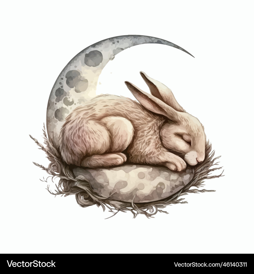 Rabbit sleeps on a half moon in 3d style isolated Vector Image