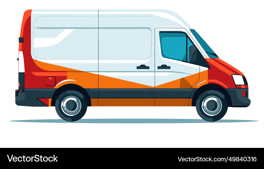 A sleek modern delivery van is parked and featured