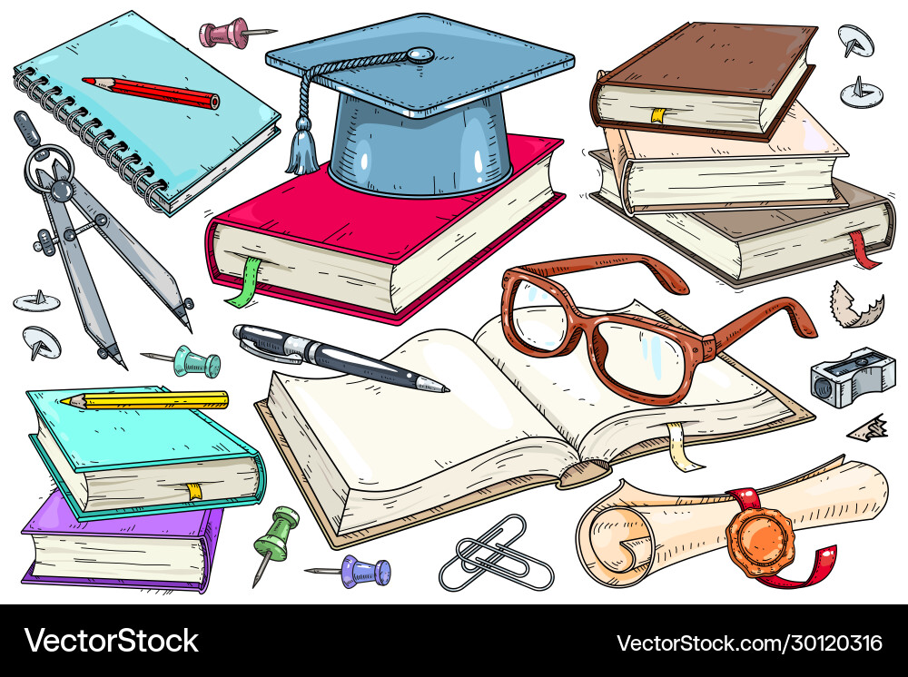An open book glasses and a student diploma a Vector Image