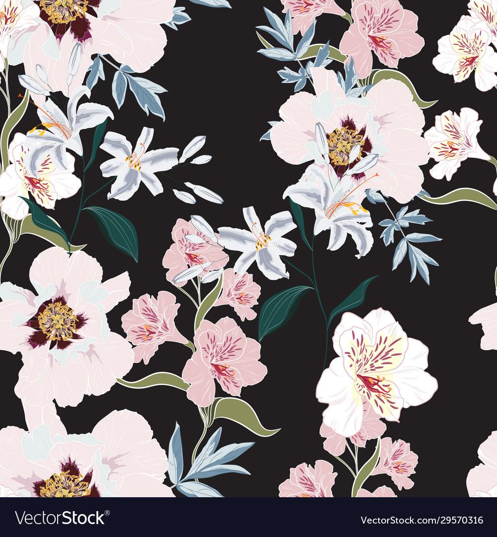Floral seamless pattern with pink peony flowers Vector Image