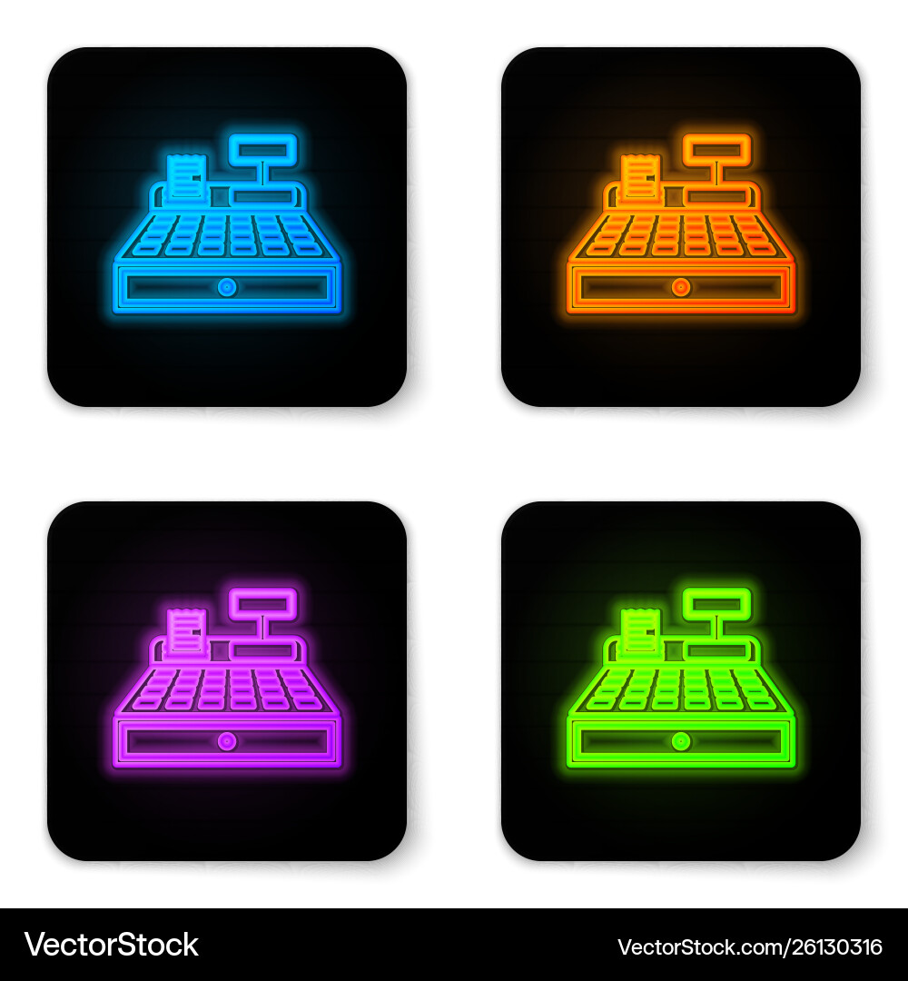 Glowing neon cash register machine with a check Vector Image